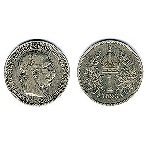 1899 HU RARE ORIIGINAL AUSTRO-HUNGARIAN EMPIRE SILVER CORONA (KORONA KRONE) FRANZ JOSEF w LAUREL CROWN! 1 CORONA (KORONA) (KRONE) F-VF