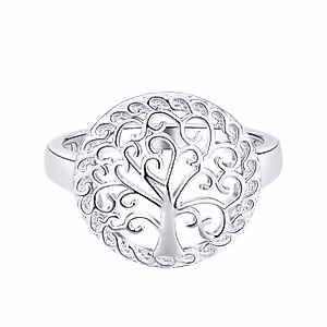 JO WISDOM Women Ring,925 Sterling Silver Family Tree of Life Yggdrasil Coin Ring,Jewlery for Women,Christmas Gifts