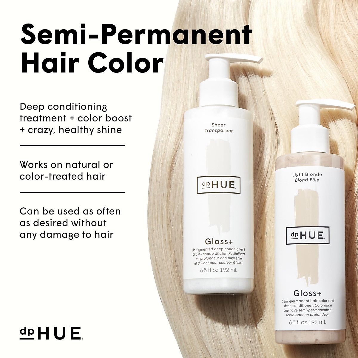 dpHUE Gloss+, Light Blonde - 6.5 oz (8-12 Applications) - Semi-Permanent Hair Color & Conditioner - Lasts Up to Eight Washes - Paraben, SLS & SLES Sulfate Free - Vegan, Leaping Bunny Certified