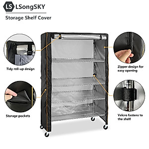 LSongSKY Shelf Cover Waterproof,Shelf Covers for Wire Shelving,Waterproof Heavy Duty Storage Shelves Cover,Keep Garage,Closet,Kitchen,Yard Neat,Fits Racks 48" W x 18" D x 72" H,Black