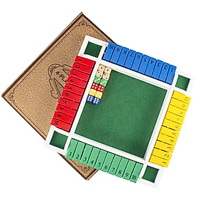 AMEROUS Shut The Box Dice Game-12 inches-Colorful Design-1-4 Players-12 Dice-Gift Package, Classic 4 Sided Wooden Board Game for Adults Kids, Classics Board Game