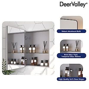 Deer Valley Medicine Cabinet with Mirrors, 15" x 19" Recessed Vanity Mirror for Bathroom, Wall Cabinet with Double Sided Mirror Frameless Rectangle, Adjustable Glass Shelves
