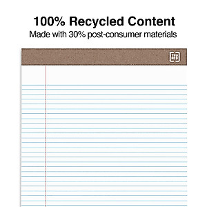 STAPLES 100% Recycled 8 1/2" x 11 3/4", White, Perforated Notepads, Narrow Ruled, 12/Pack