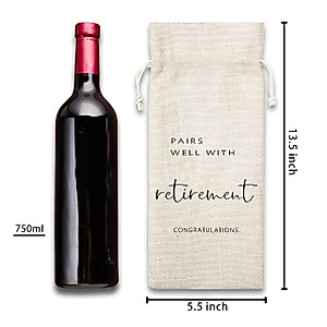 Retirement Gifts Wine Bag - Gift For Retirement Party, Colleague, Co-worker, Boss, Emplyoee, Grandpa, Grandma - Cotton Burlap Wine Bag (1 Pcs) - WB026