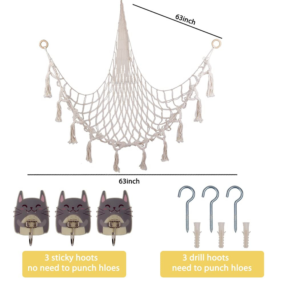 SOPEWOD Stuffed Animal Hammock to Store Plush Pet Toys,Stuffed Animal Net with Tassels,Toy Hammock with Boho Style,Toy Net Hammock with Star String Lights (Small)