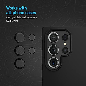 Pelican Samsung Galaxy S23 Ultra Camera Lens Protector w/ Metal Rings - 9H Tempered Glass - Durable Anti-Scratch Tech & Anti-Shatter - Ultra HD View with Night Shooting & Case Friendly, Easy Install