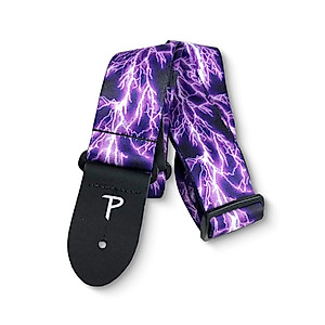 Perri’s Leathers Adjustable Guitar Straps for Kids, Men & Women - Polyester Guitar Strap for Acoustic, Bass and Electric Guitar - Adjustable Size – Metallica Purple Ride the Lightning Style