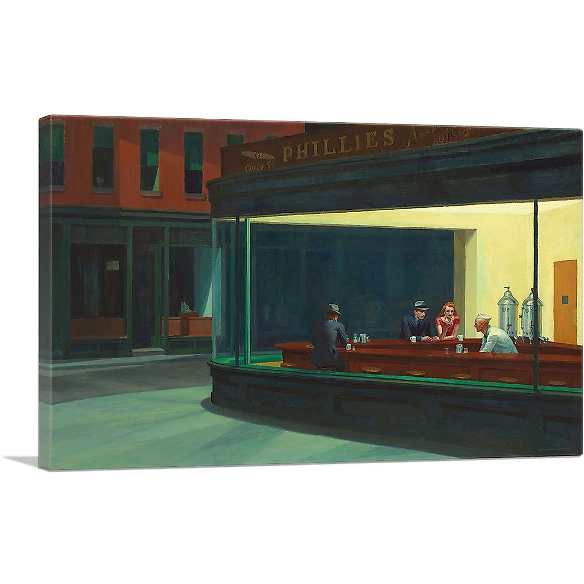 ARTCANVAS Nighthawks 1942 Canvas Art Print Stretched Framed Painting Picture Poster Giclee Wall Decor by Edward Hopper - 40" x 26" (0.75" Deep)