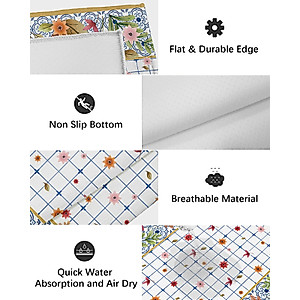 Outdoor Rug Waterproof Mat 4' x 6' for Patio, Summer Fall Ceramic Tile Floral Outside Indoor Non-Slip Front Door Mat RV Camping Carpet Area Rug for Balcony Picnic Beach Deck