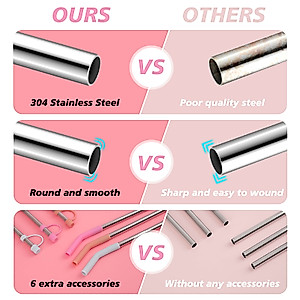 Jetstop 6 Straws with Cover for Stanley Tumbler - Reusable Stainless steel Metal with Silicone Stopper, Perfect for Stanley 40oz Accessories (12 Inch 3 Straight + 3 Bent Straws Fit 40oz)