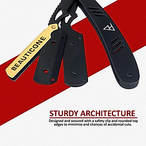 BEAUTICONE Straight Razor for Men, Professional Barber Razor with 100 Single Edge Blades, Straight Edge Single Blade Razors for Men, (Black & Gold with 100 blades)
