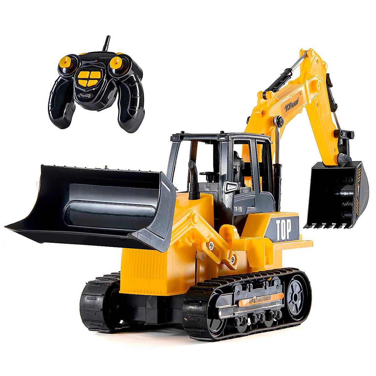 Top Race Remote Control Construction Dump Truck + Excavator Toy Vehicle Battery Powered