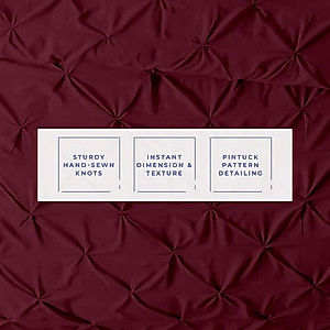 Kotton Culture Duvet Cover King Pinch Pleated 100% Egyptian Cotton Breathable All Season 600 Thread Count with Zipper Closure & Corner Ties Soft New Year Gifting (Cal King/King, Wine)