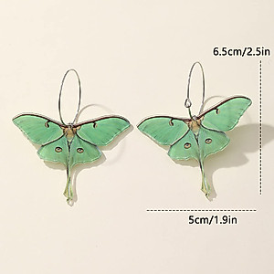 Insect Moth Butterfly Hoop Earrings,Wing Statement Drop Earrings Green Acrylic Moth Wing Earrings Statement Black Butterfly Earrings for Women Party Jewelry (Green)