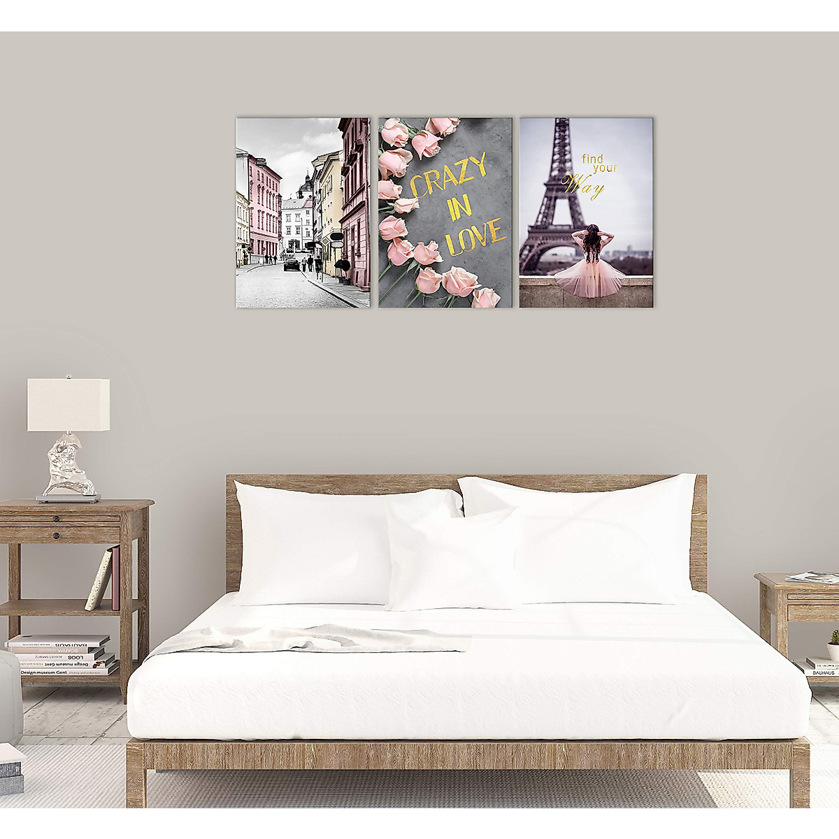Paris Street Scene Romantic Wall Art Eiffel Tower Painting Pictures Print on Canvas Modern Artwork for Living Room Dining Room Bedroom
