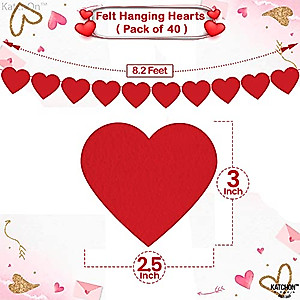 Felt, Red Heart Garland for Valentines Day Decor - Pack of 40, No DIY | Valentine Garland for Valentines Day Decoration | Galentines Day Decorations | Heart Garland, Romantic Decorations Special Night