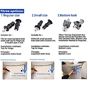 3 Pairs Toilet Seats Screw, Universal Toilet Seat Bolts, Top Fix Nuts Screws Bottom Mount Anchor Nut 1/4-20 Toilet Seat Screws Replacement Parts Fit for Kohler