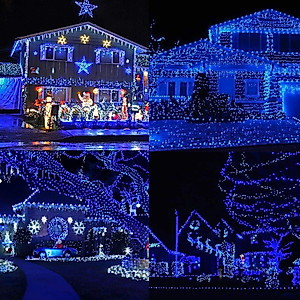 LJLNION 300 LED String Lights Outdoor Indoor, Extra Long 98.5FT Super Bright Christmas Lights, 8 Lighting Modes, Plug in Waterproof Fairy Lights for Holiday Wedding Party Bedroom Decorations (Blue)