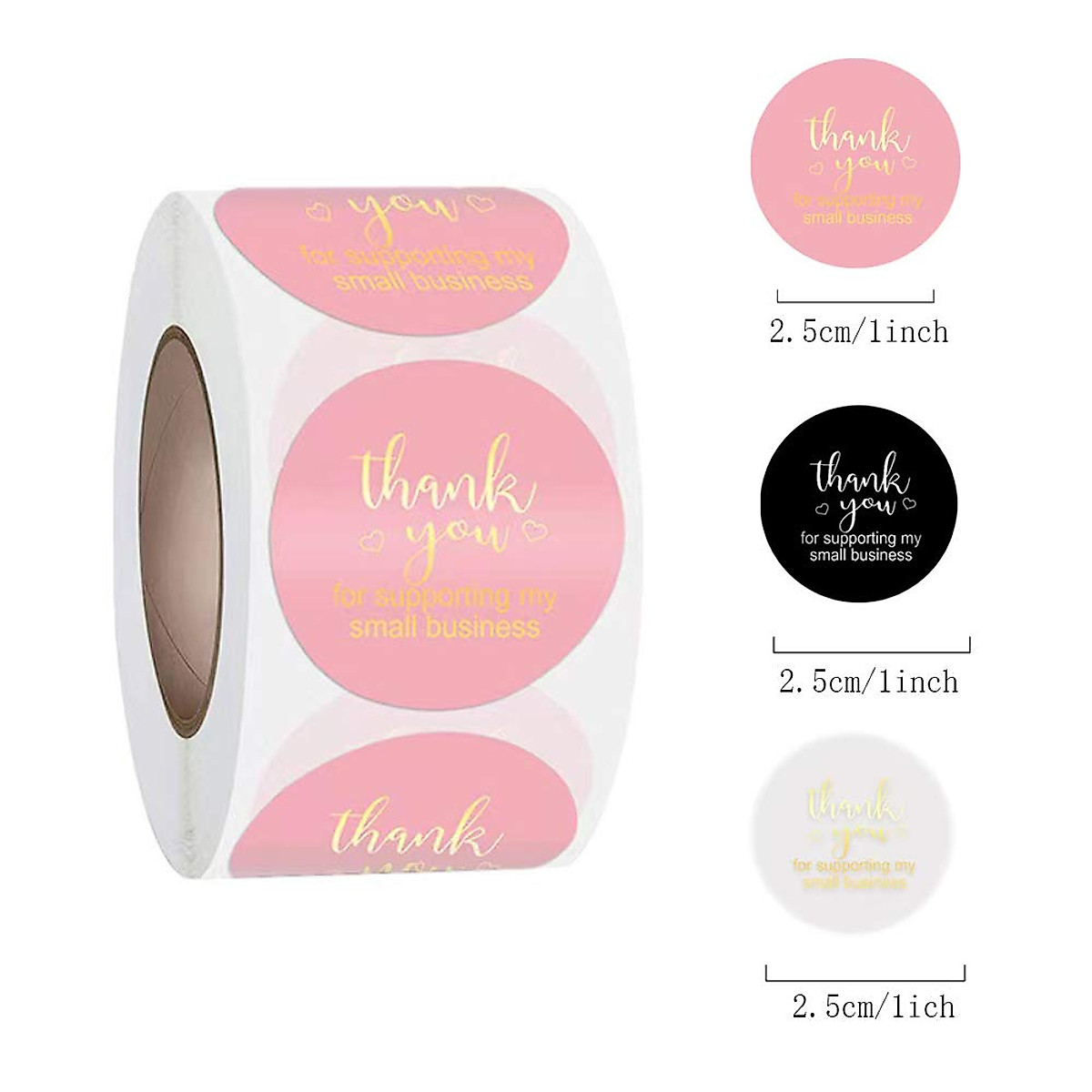 Zamy Thank You Stickers, 3 Rolls 1500 Pieces Self-Adhesive Thank You for Supporting My Small Business Stickers for Envelopes, Bubble Mailers and Gift Bags Packaging, 1 Inch, 500 Pieces Each Roll