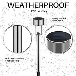 Outdoor Solar Lights Landscape Lighting: Deluxe 12 Pack Stainless Steel Solar Powered LED Patio Lights - Outside Pathway Deck Garden or Home Security Driveway & Backyard Path Light for Lawn or Walkway