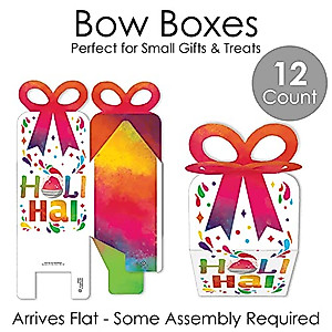 Big Dot of Happiness Holi Hai - Square Favor Gift Boxes - Festival of Colors Party Bow Boxes - Set of 12