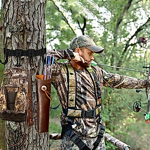 whumsdog Bow Hanger for Tree Stand, Treestand Strap Hunting Gear Hanger, Bow Hunting Tree Stand Accessories Holder with 4 Metal Hooks for Gears Bow Quiver Backpack Tree Saddle
