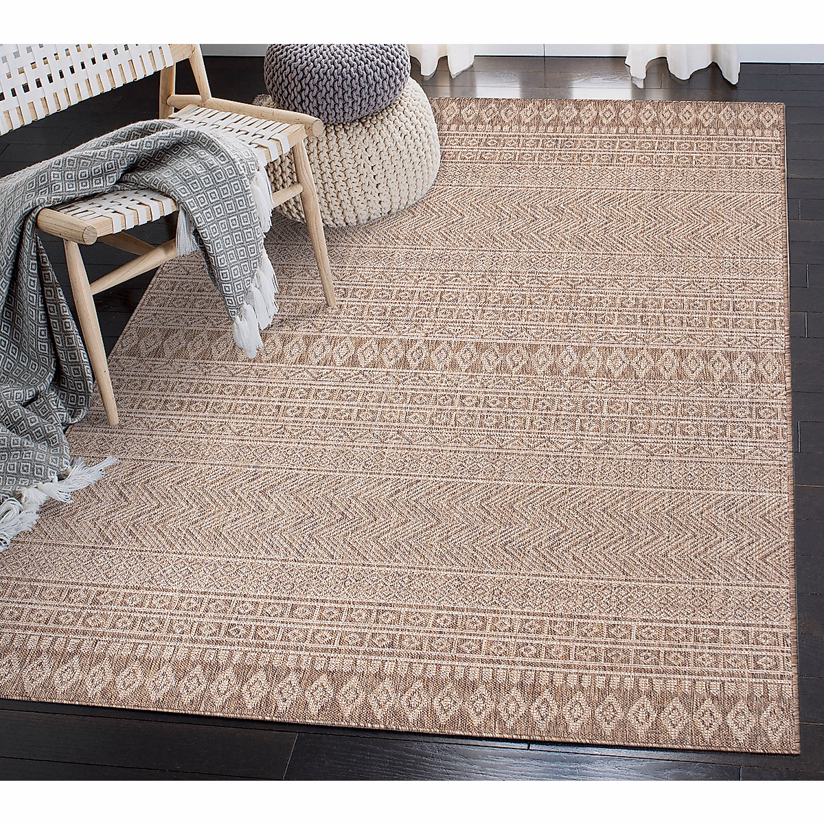 HOMEGNOME Indoor Outdoor Boho Vintage Area Rug (Stain Resistant, Easy to Clean, Washable, Non Shedding) (8'x10', Natural Neutral)