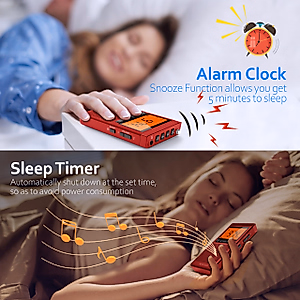 AM FM Portable Radio Personal Radio with Excellent Reception Battery Operated by 2 AAA Batteries with Stero Earphone, Large LCD Screen, Digtail Alarm Clock Radio(Red)
