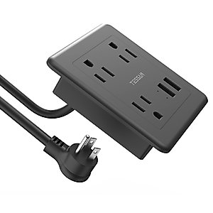 Furniture Recessed Power Strip with 3 AC Outlets 2 USB Ports, TESSAN Flush Mount Outlet with Surge Protector, 5 Ft Desk Surge Protecion Charging Station for Sofa, Table, Cabinet, Conference