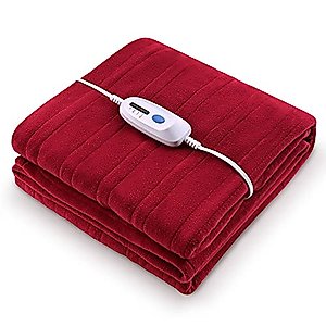 Electric Heated Blanket Twin Size 62'' x 84'' Super Cozy Soft Fleece Fast Heating & ETL Certification with 10 Hours Auto-Off & 4 Heating Levels - Red Wine