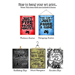 Silly Goose Gifts Video Game Themed Art Print Room Wall Decoration (Set or Four) Gamer (Red)