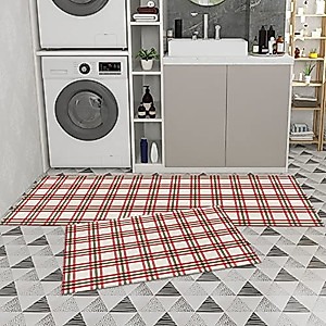 Miaklek Christmas Farmhouse Lattice Kitchen Mats for Floor Anti Fatigue Mats for Kitchen Floor Kitchen Rugs Cushioned Mats Non Slip Comfort Standing Kitchen Rugs Set of 2, Red and Green Plaid