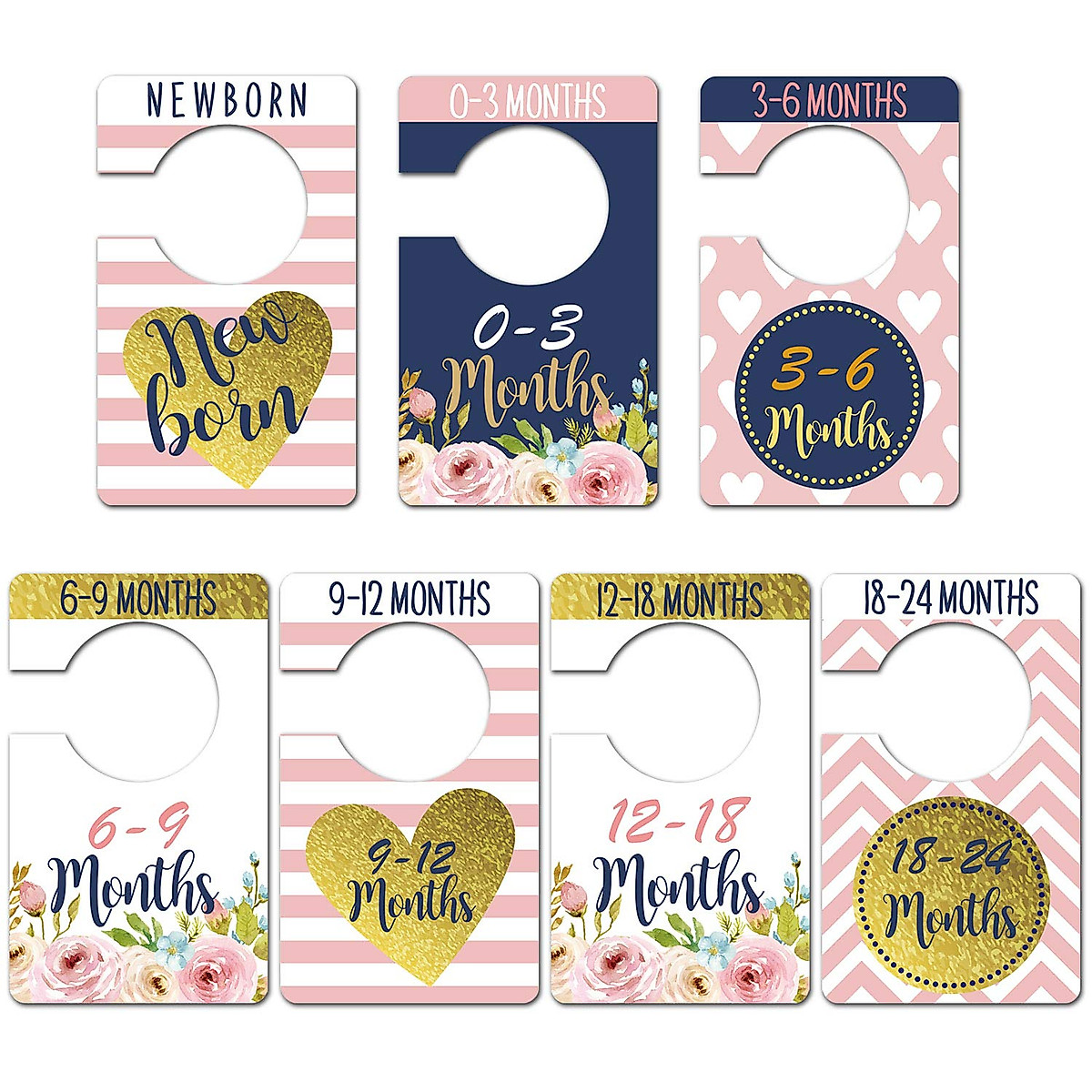 Baby Closet Size Dividers, Pink Floral Baby Closet Organizer for Girl, Newborn Wardrobe Divider Hangers to Arrange Clothes with Separator by Size or Age, Baby Shower, 0-24 Months