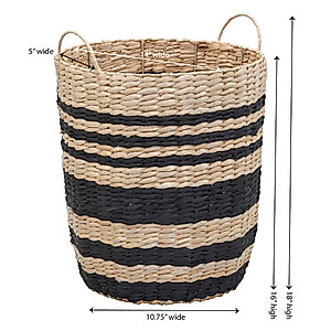 Household Essentials Cattail and Paper Multi Band Basket, Natural and Black