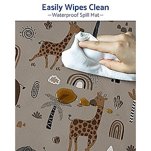 Baby Splat Mat for Under High Chair, 51 x 51 Inch Splash Mat, Waterproof and Washable Spill Mat, Anti-Slip Floor Protector, Elephant&Giraffe