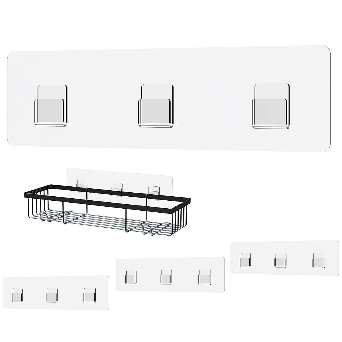 Jovware Shower Caddy Adhesive Replacement Sticker Flat Hook Adhesive Shower Caddy Hooks Flat Hook Flat Shower Caddy Hooks Transparent Strong Hook for Bathroom Shower Organizer Hanging Kitchen 4 Pack