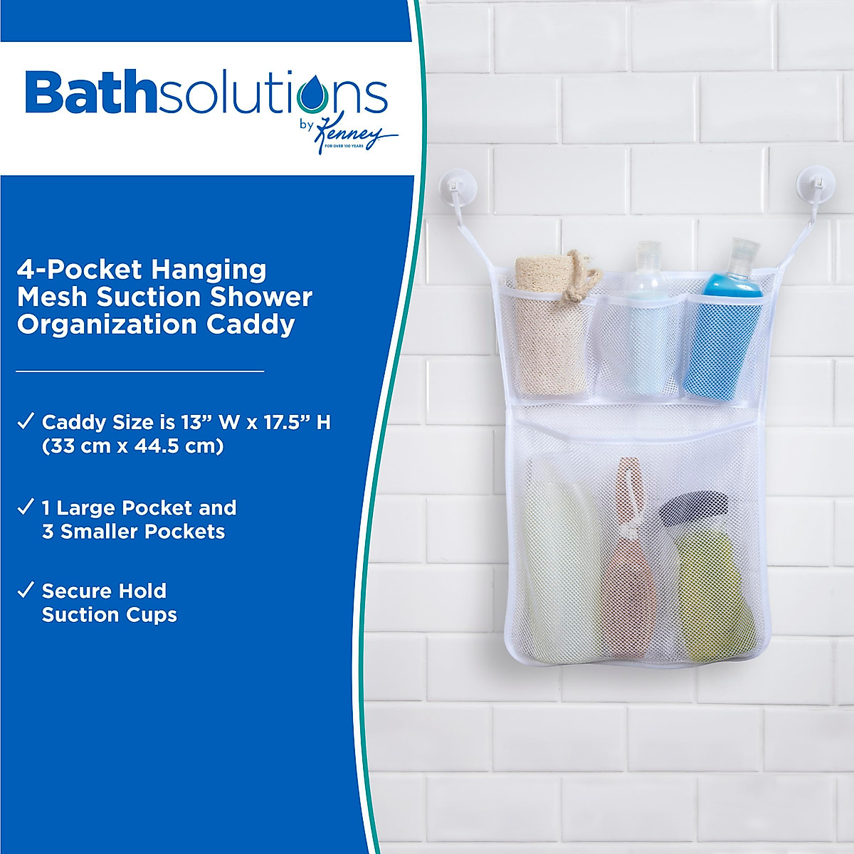 Kenney Hanging Mesh Suction Shower Organization Caddy, White