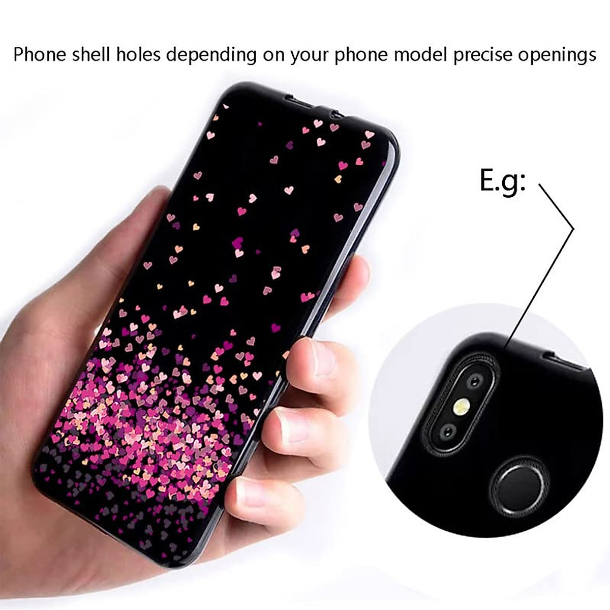 HGJTF Phone Case for Wiko Voix/U616AT (6.50") with [2 X Tempered Glass Screen Protector], Ultra-Thin Soft Silicone Bumper Shell Shockproof TPU Black Cover for Wiko Voix/U616AT - Hearts