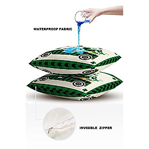 Outdoor Pillows 16x16 Waterproof Outdoor Pillow Covers, St Patrick's Day Shamrock Truck Polyester Throw Pillow Covers Garden Cushion Decorative Case for Patio Couch Decoration Set of 2, Spring Clovers