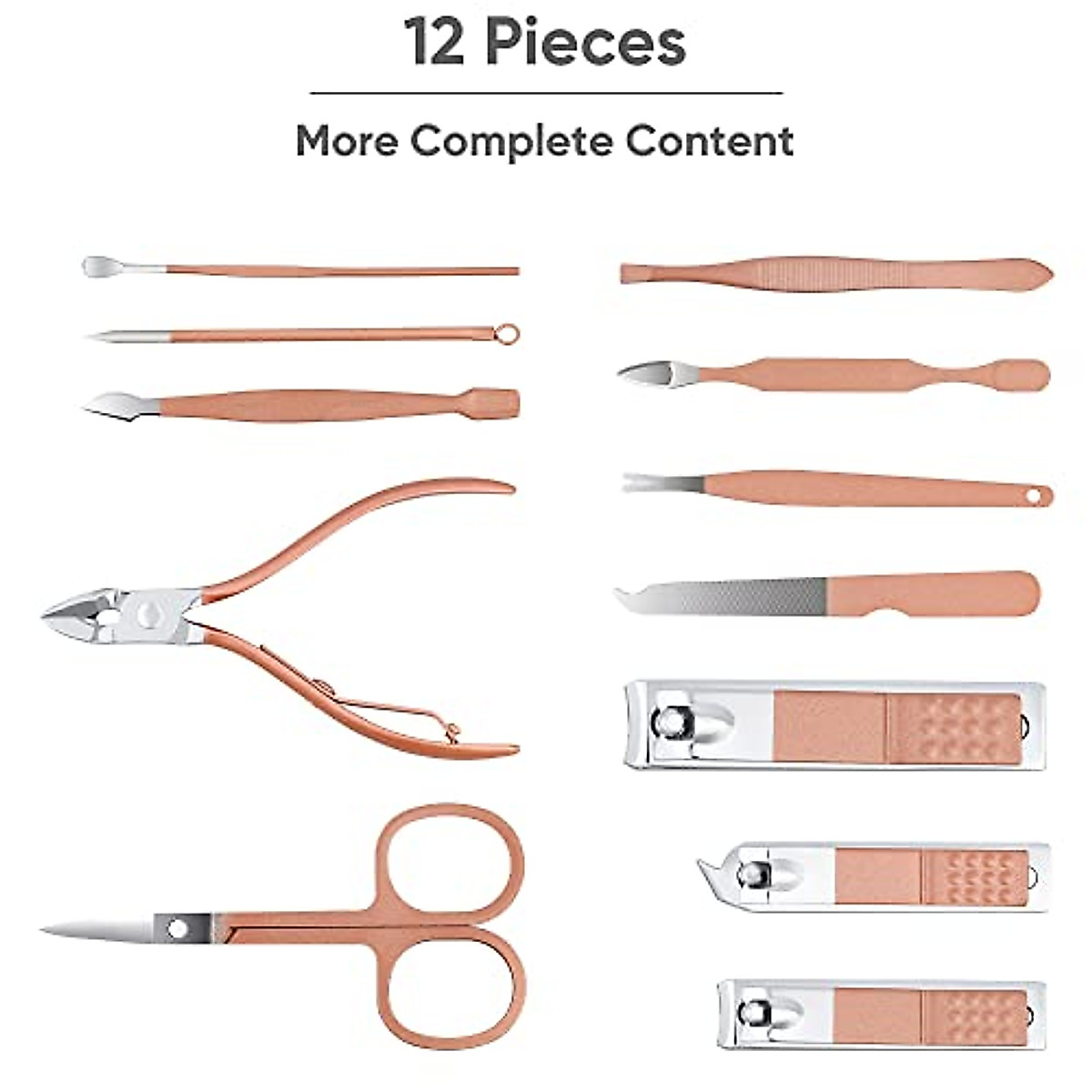 leiwo Manicure Set ,Pedicure Kit Nail Scissors Stainless Steel Professional Toenails Cuticle Cutter Clipper Fingernails Grooming Kit with Pink Leather Travel Case (12pcs Pink)