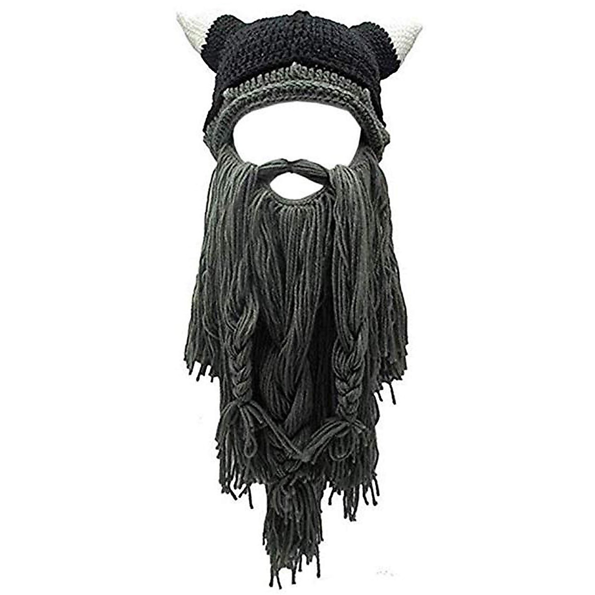 Funny Knit Hat Creative Beanie Beard Original Barbarian Knit Beard Hat Halloween Caps Beard Facemask (Long Grey)