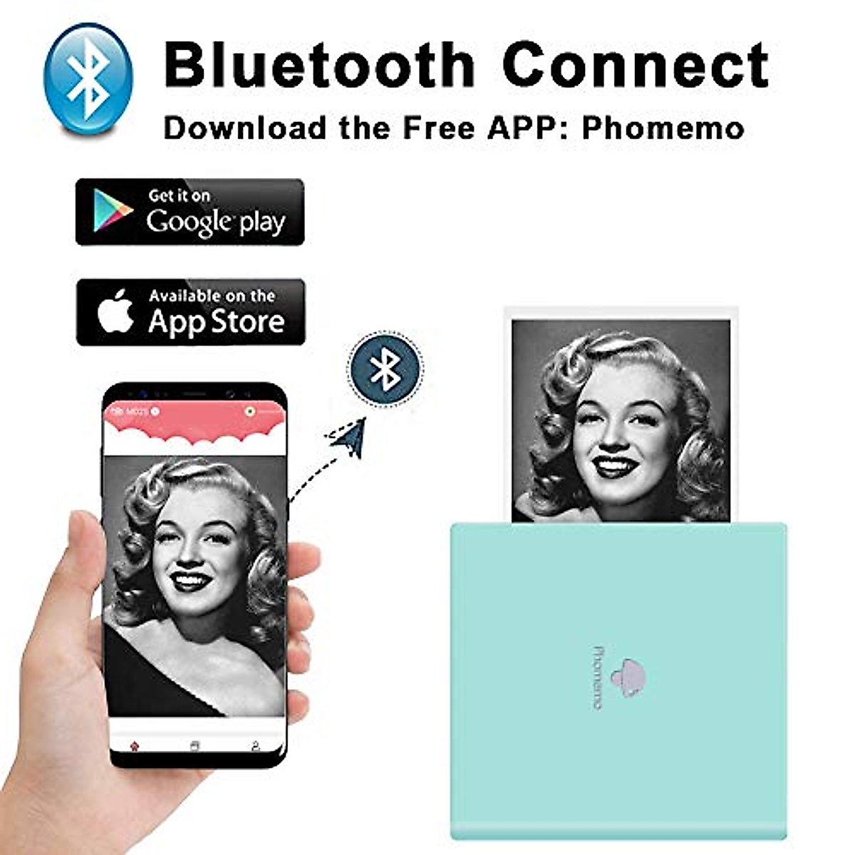 Phomemo M02 Wireless Pocket Thermal Sticker Maker, Portable Bluetooth Photo Printer Sticker Mini Printer Mobile Printer, Compatible with iOS and Android, for Print Photo, Journal, Fun, Black and White