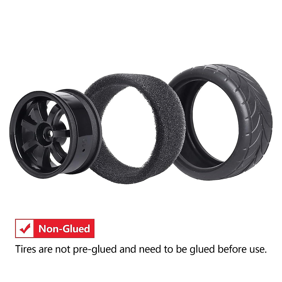 4PCS Width:1.02" (26mm) OD 2.56"(65mm) Rubber Tires & Wheel Rims 12mm Hex Hub For 1/10 Scale RC Vehicle On Road Touring Car