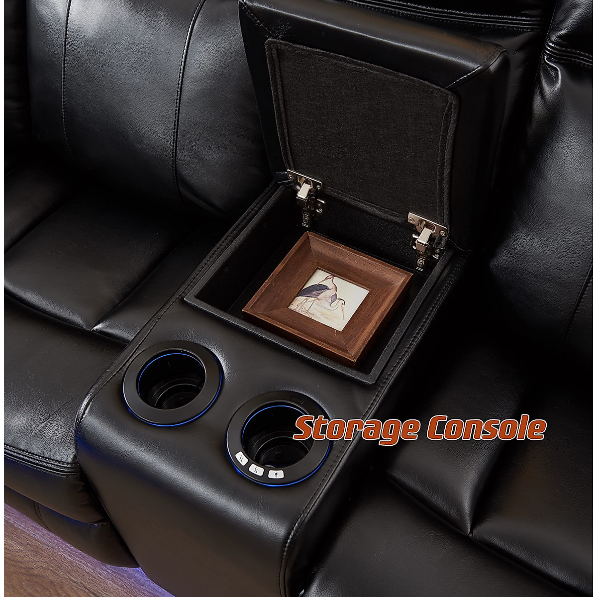 Power Reclining Sectional Sofa Set Faux Leather Recliner Couch with LED Lights/USB Port/Console Storage/Cup Holders Home Theater Sectional Sofa