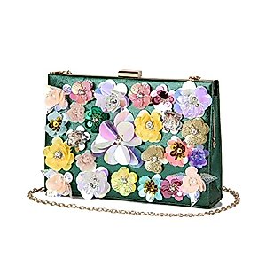Lanpet Women Clutches Colorful Flower Evening Bag Sequins Satin Evening Clutch Bride Wedding Handbag