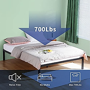 Olee Sleep 14 inch Modern Metal Platform Bed Frame / Mattress Foundation / Wood Slat Support / No Box Spring Needed, Full, Black