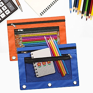 Cinvo Pencil Pouch 3 Ring Binder Pouch Zippered Pencil Case Canvas Pencil Bag with 2 Compartments (Set of 2, Blue and Orange)