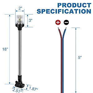 Obcursco Boat Stern Lights, IP67 Waterproof Fold-Down White LED Navigation Lights, Anchor Lighting for Marine, Pontoon, Fishing, Bass, and Jon Boats (18 Inches)