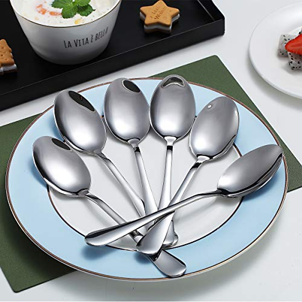 Dinner Spoons, Kyraton 6 Pieces 7.5" Stainless Steel Table Spoon, Soup Spoons, Dessert Spoons Sliverware Dishwasher Safe Set of 6