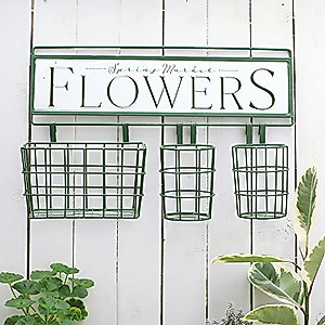 BIG FORTUNE Metal Flower Sign With Hanging Wire Baskets For Small Flower Pots,Wall Plant Holder,Garden Wall Plant Hanger,Metal Flower Pot Holder, Wall Planters Boxes for Outdoor Indoor Balcony Porch Fence